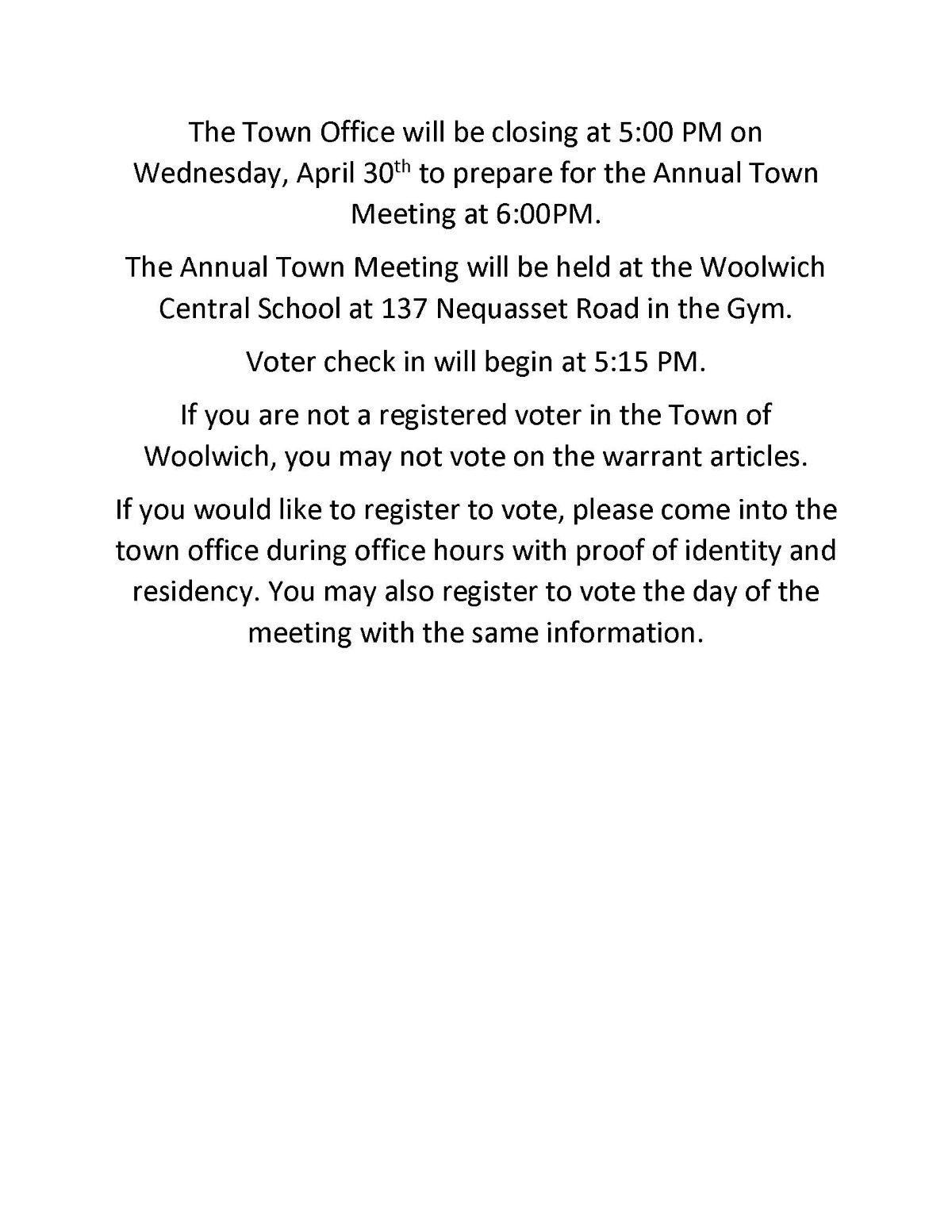 Town Office Closure - Town of Woolwich